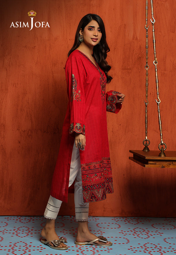 Ruby Radiance:Self-Jacquard Shirt in Red – Olive Atelier